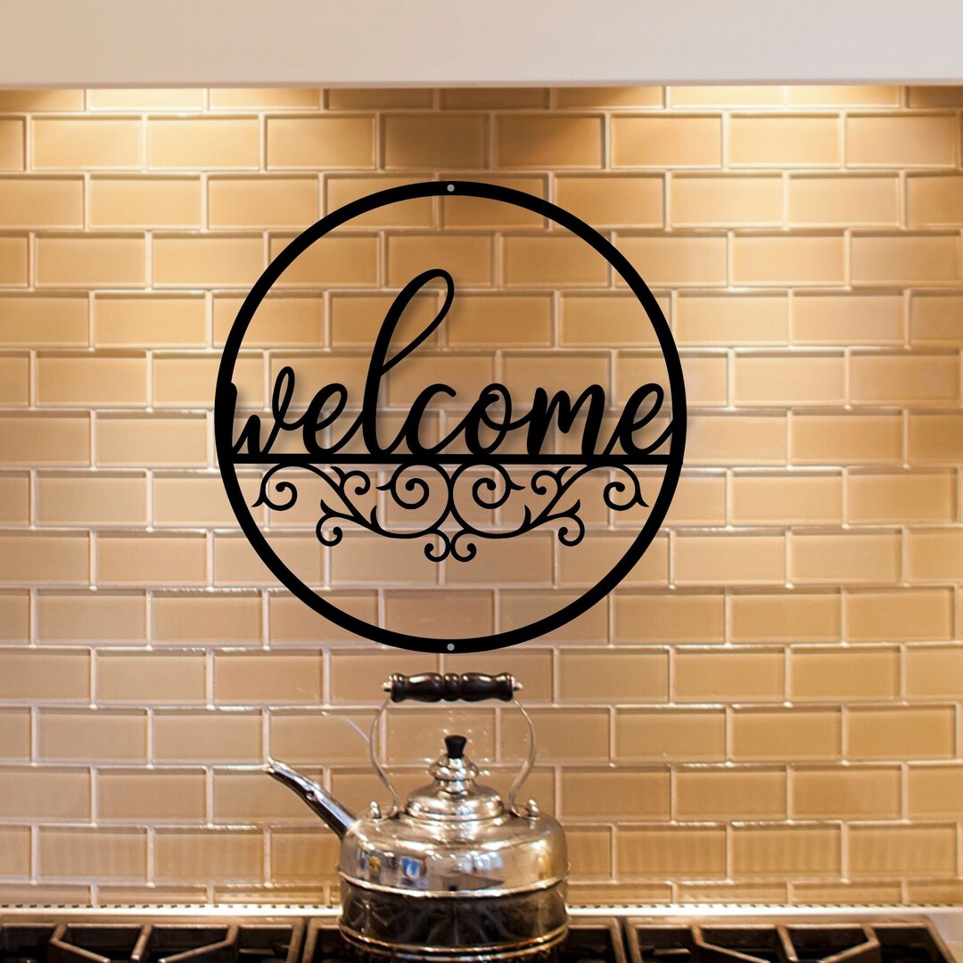 Round Welcome Metal Sign, Welcome Sign, Outdoor Welcome Sign, Metal ...