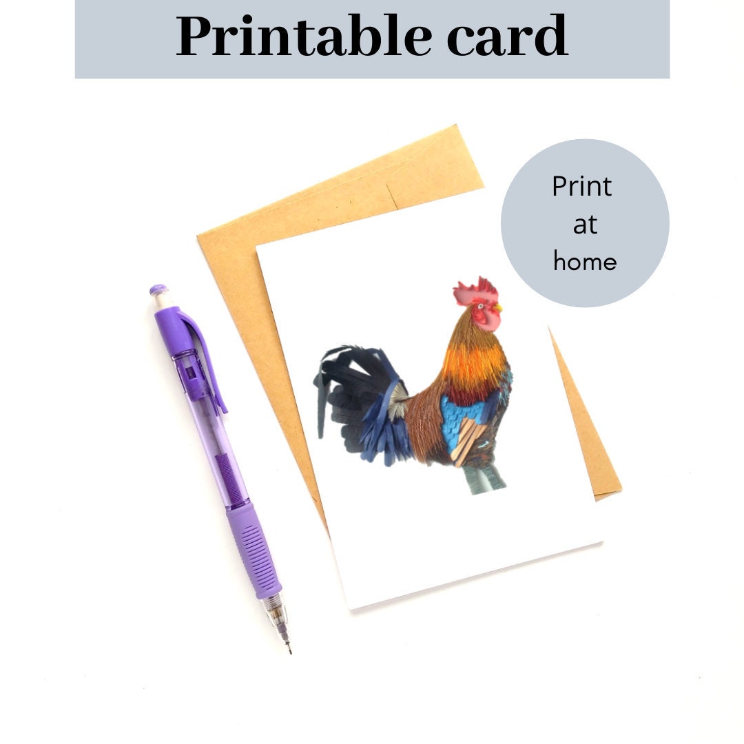 ROOSTER CARDS, ROOSTER Art, Cute Handmade Note Card for Funny Friend ...