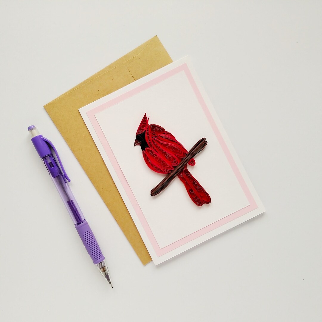 Red Cardinal Bird Card With Quilling Design, Bird Greeting Card, Bird ...