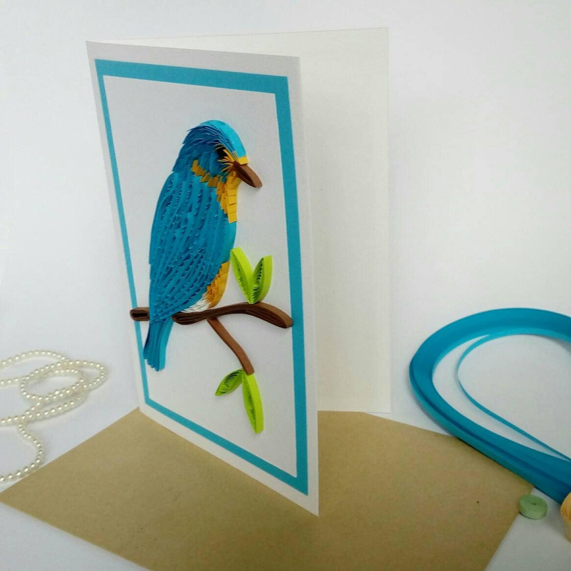3D Greeting Card, Blue Bird Card With Quilling Design, Bird Greeting ...