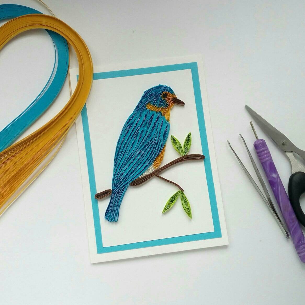 3D Greeting Card, Blue Bird Card With Quilling Design, Bird Greeting ...