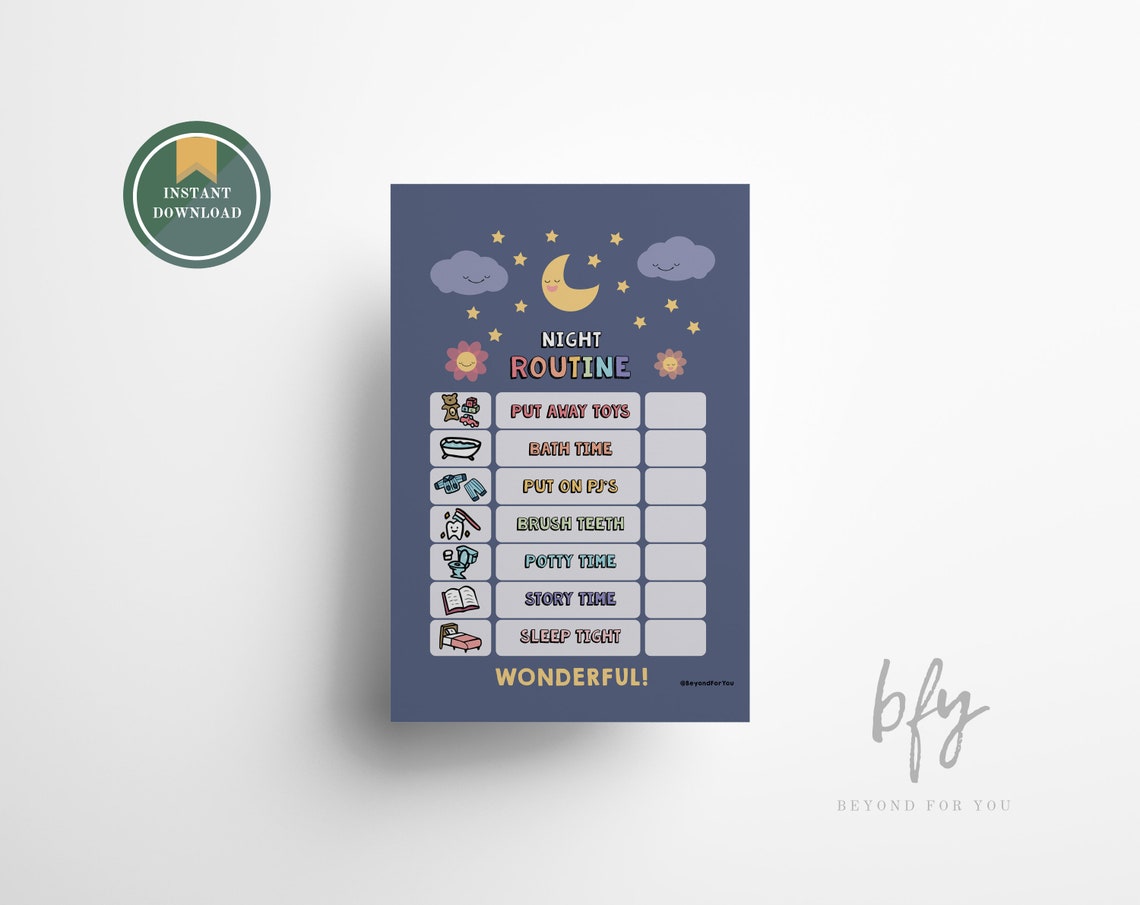 Night Routine Checklist Printable Child Responsibility Chart - Etsy