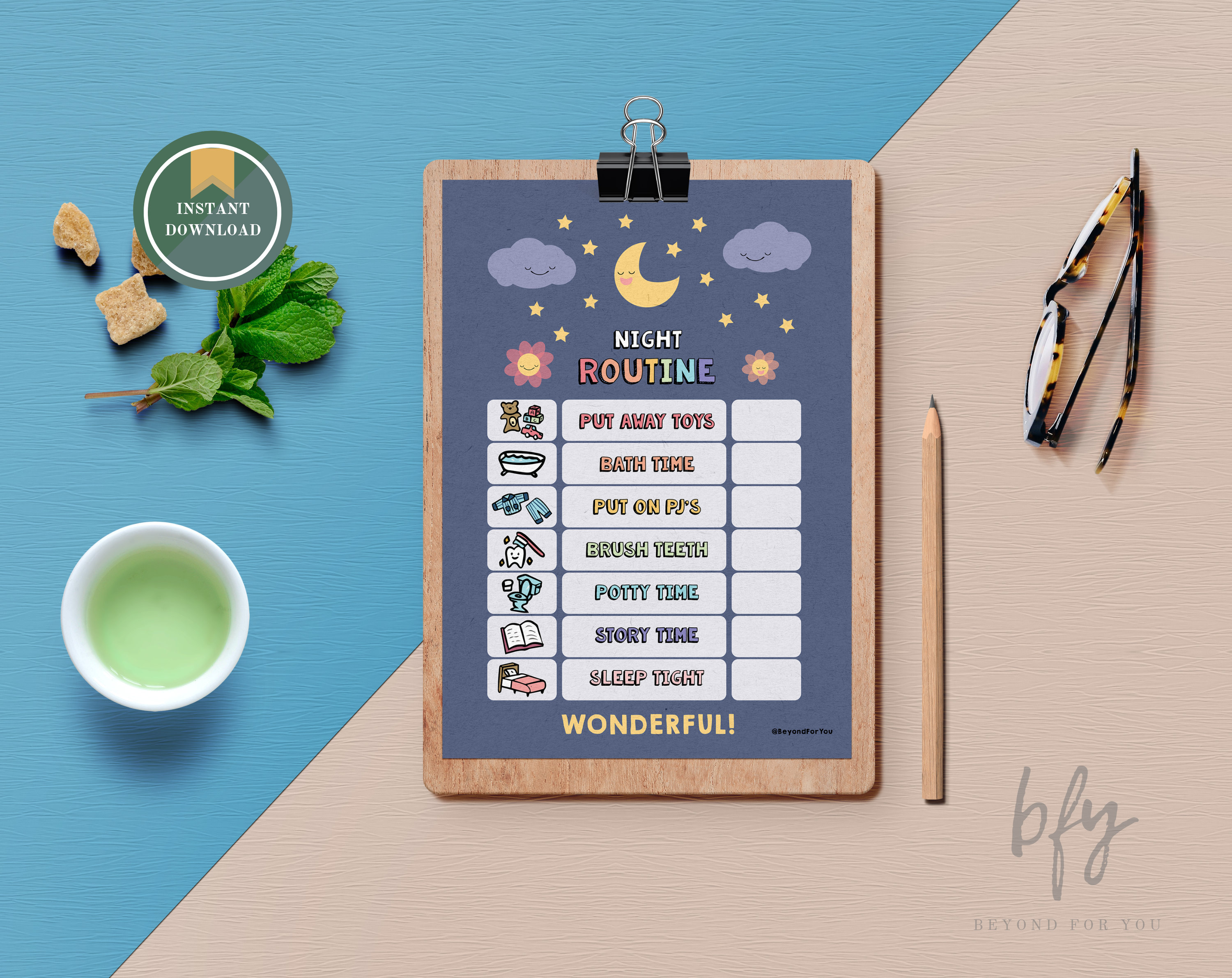 Night Routine Checklist Printable Child Responsibility Chart, for Kids ...