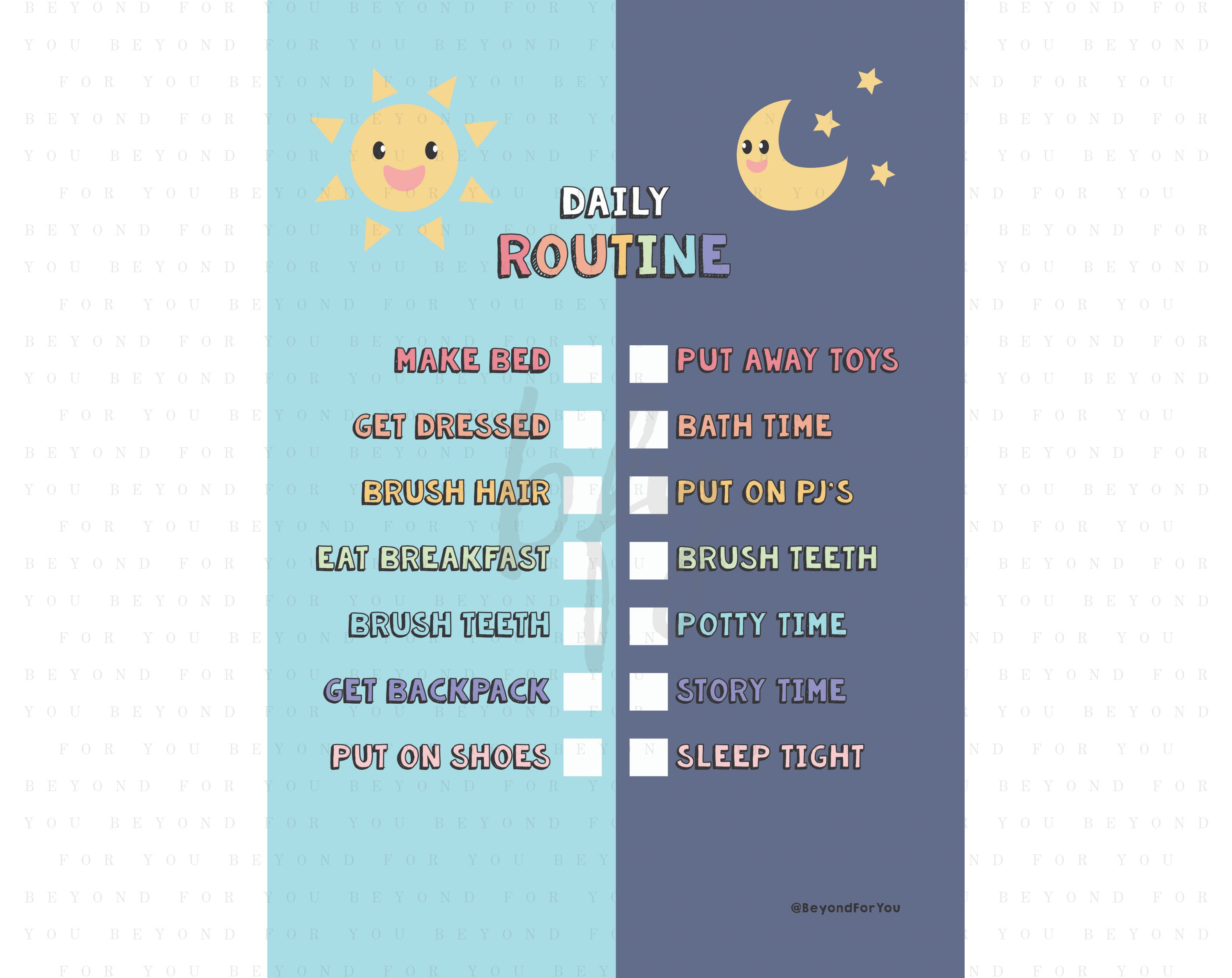 Dual Routine Checklist Printable Child Responsibility Chart, for Kids ...