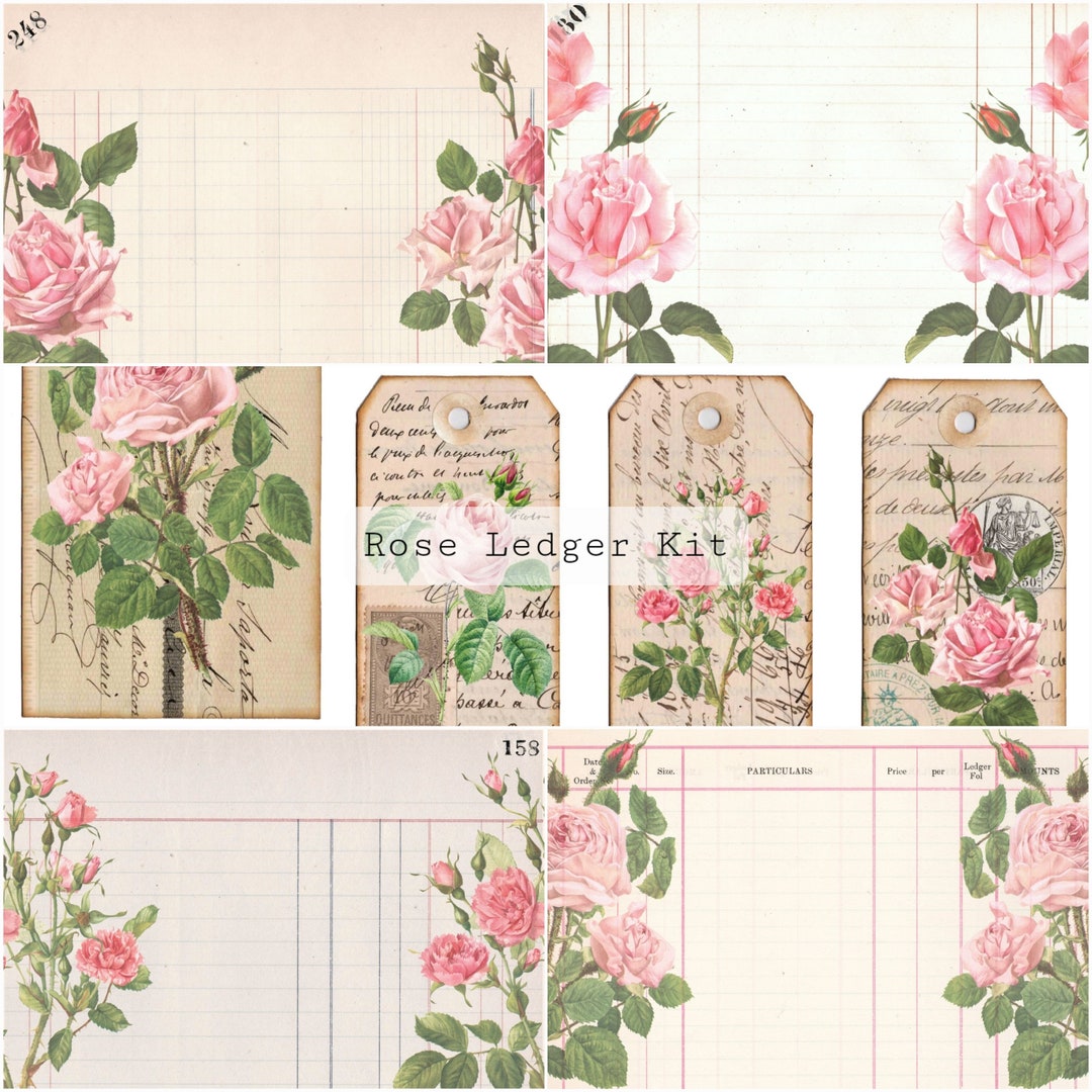 Rose Ledger Kit | Pages and Tags | Junk Journal Printable - Etsy
