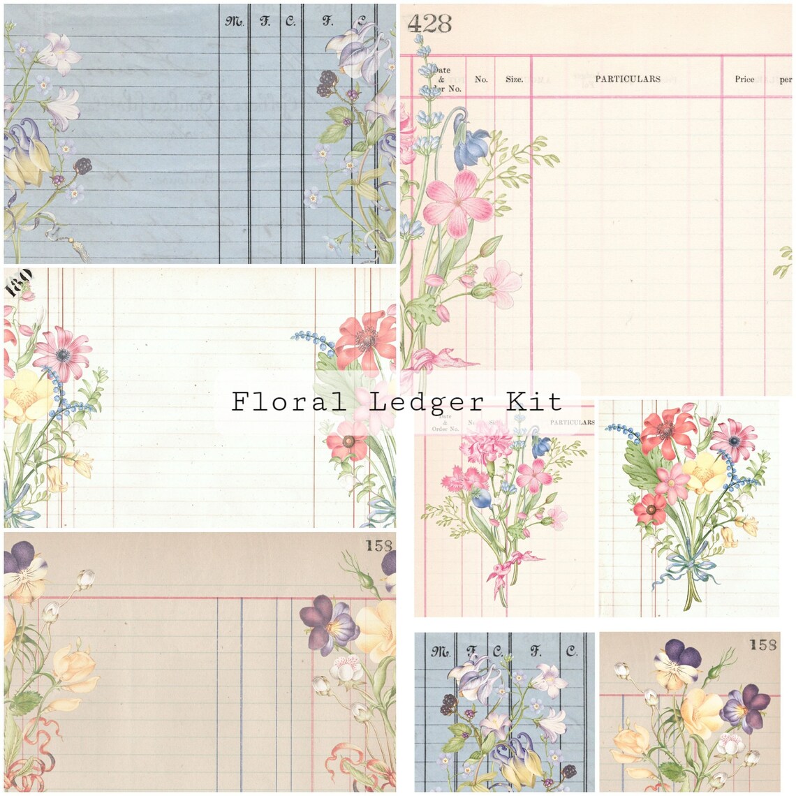 Floral Ledger Kit | Pages and Cards | Junk Journal Printable - Etsy