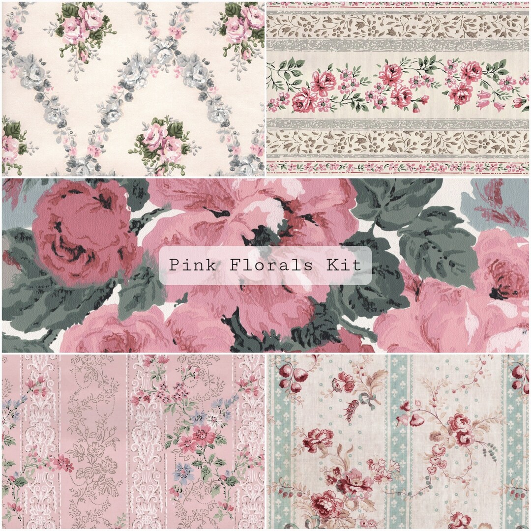 Pink Florals Kit | Vintage Wallpaper | Junk Journal Printable - Etsy