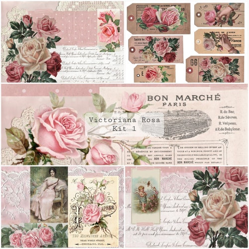 Rose Ledger Kit Pages and Tags Junk Journal Printable - Etsy