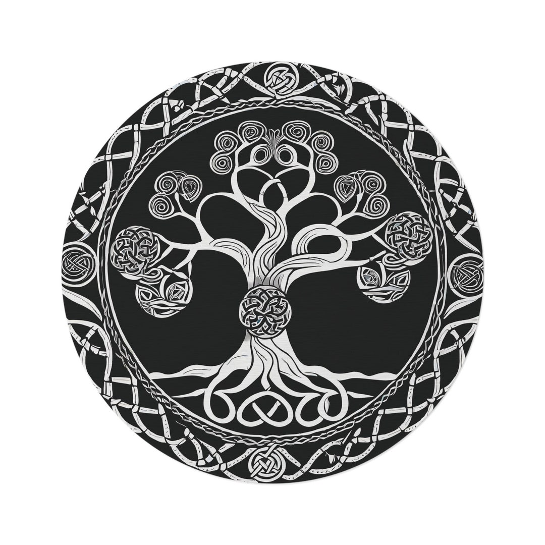 Celtic Tree Round Rug 60in Black and White Circle Rug - Etsy