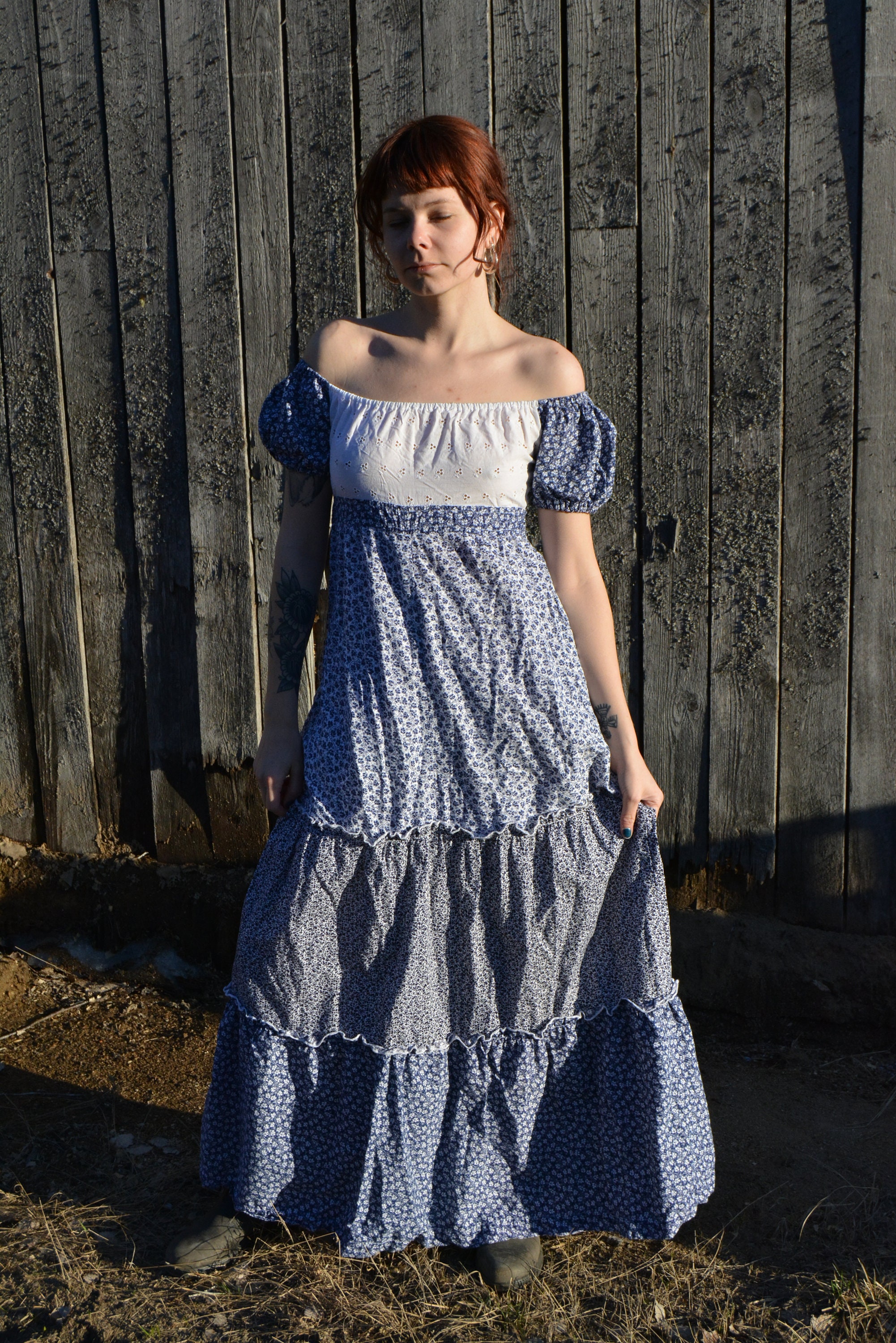 Blue Cotton Layered Dirdl Milkmaid Dress H&M - Etsy