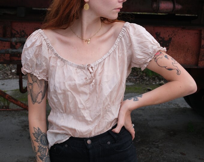 Swedish Silk Blouse//see Through//thin Matt Silk//light Beige//coquette Y2k - Etsy