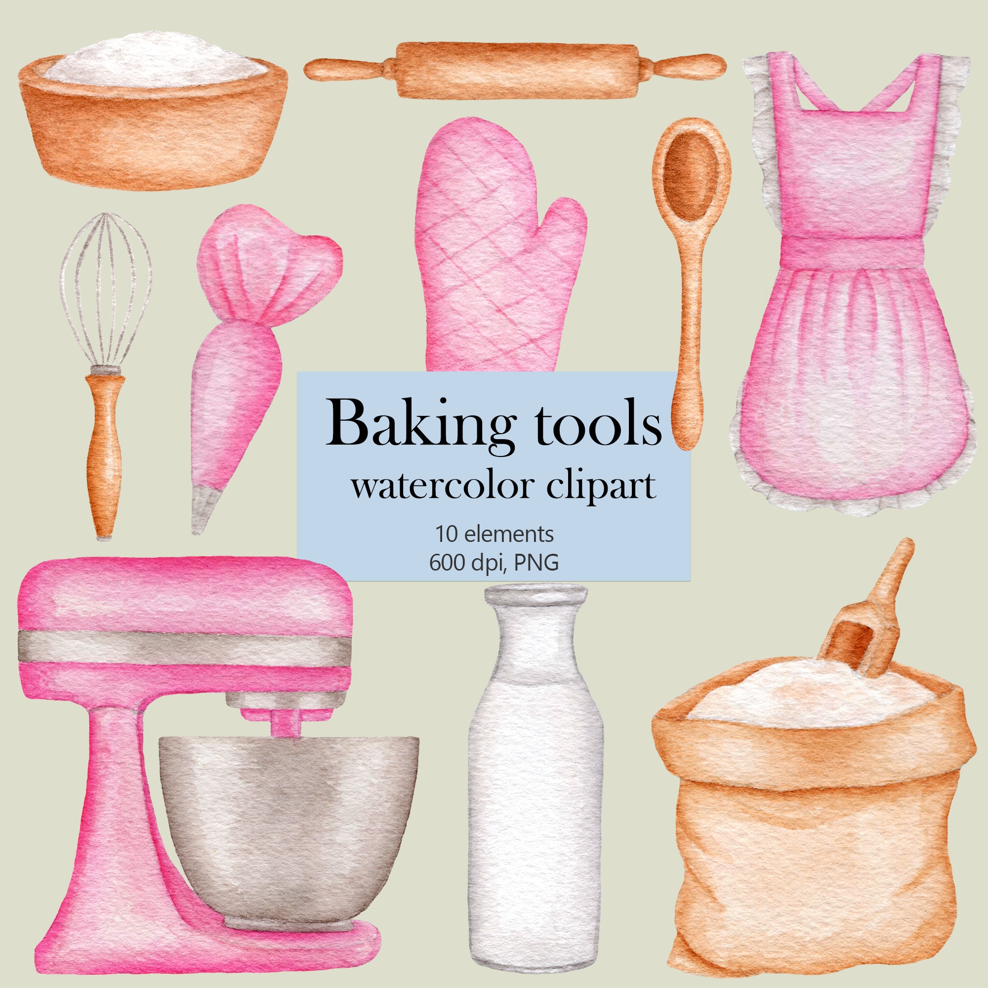 Baking tools clipart watercolor baking illustration watercolor | Etsy