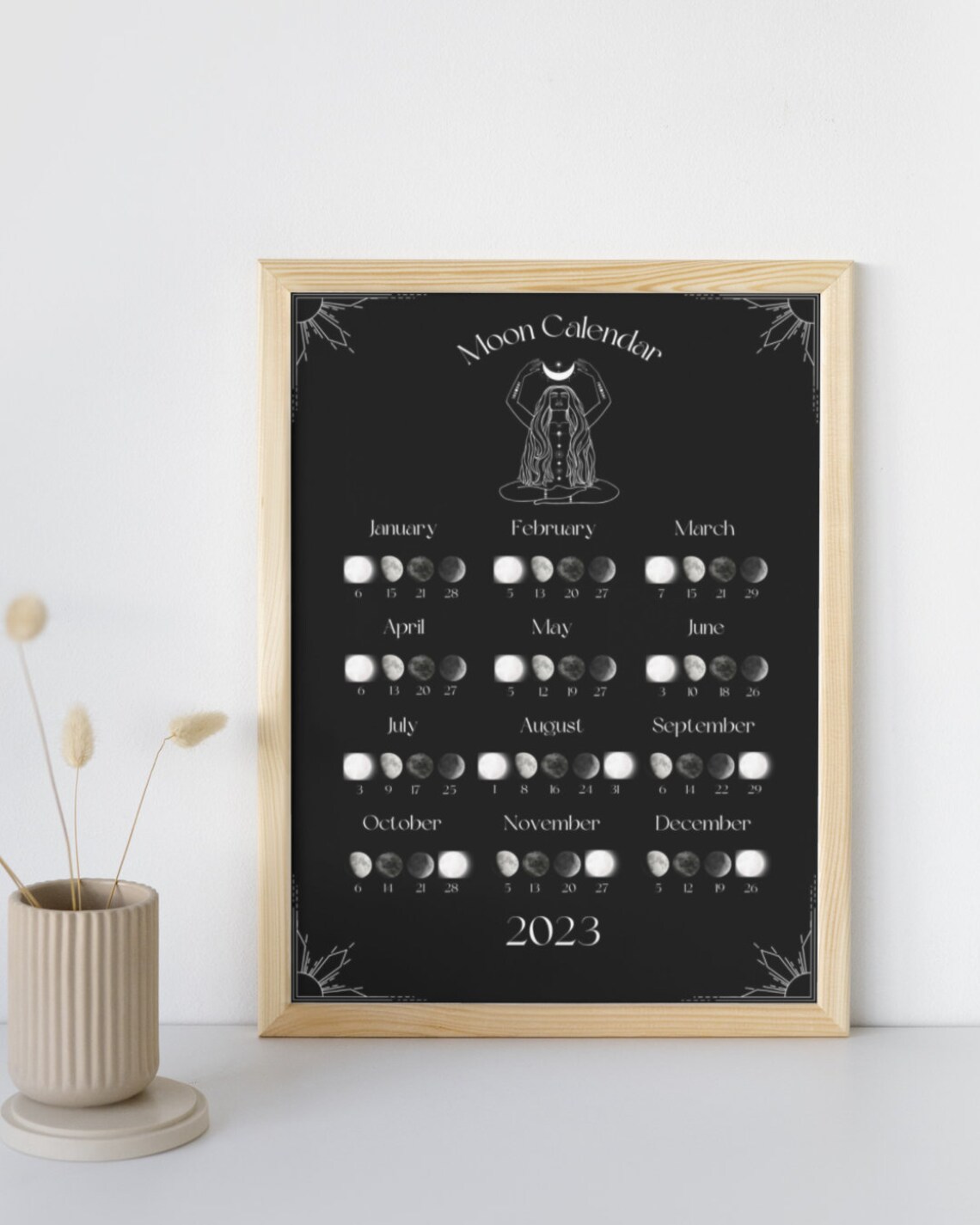 A4 Printable Lunar Calendar 2023 | Moon Phases Calendar | Lunar Cycles ...