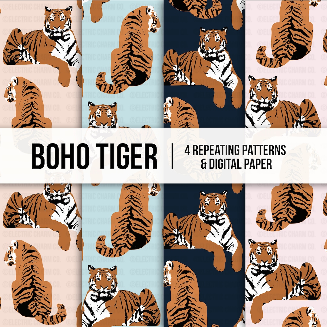Tiger Digital Paper Seamless Pattern Set, Set of 4 Colors, Jungle ...