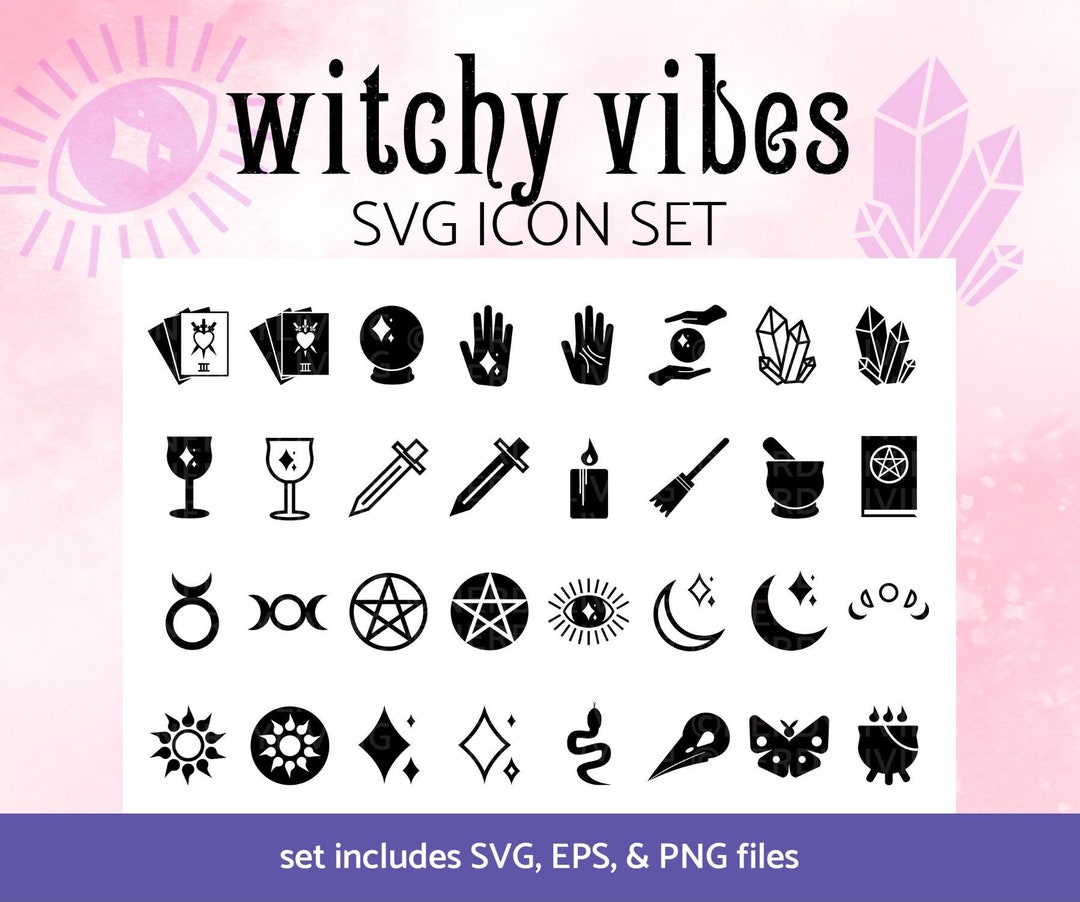 Witchy Vibes SVG Icon Set | Magical Vector Set | Tarot, Palm Reading ...