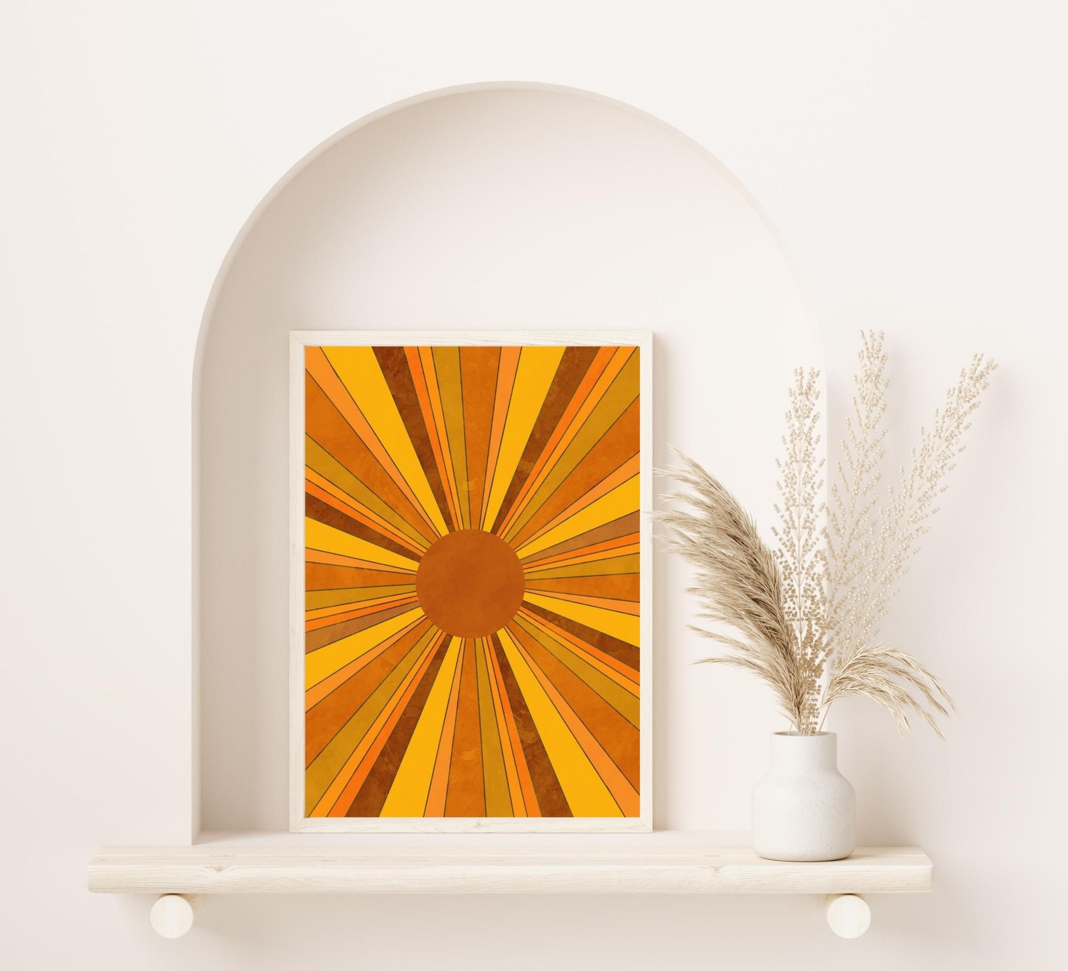 Boho Sun Print Retro 70s Print Bursting Sun Wall Art - Etsy