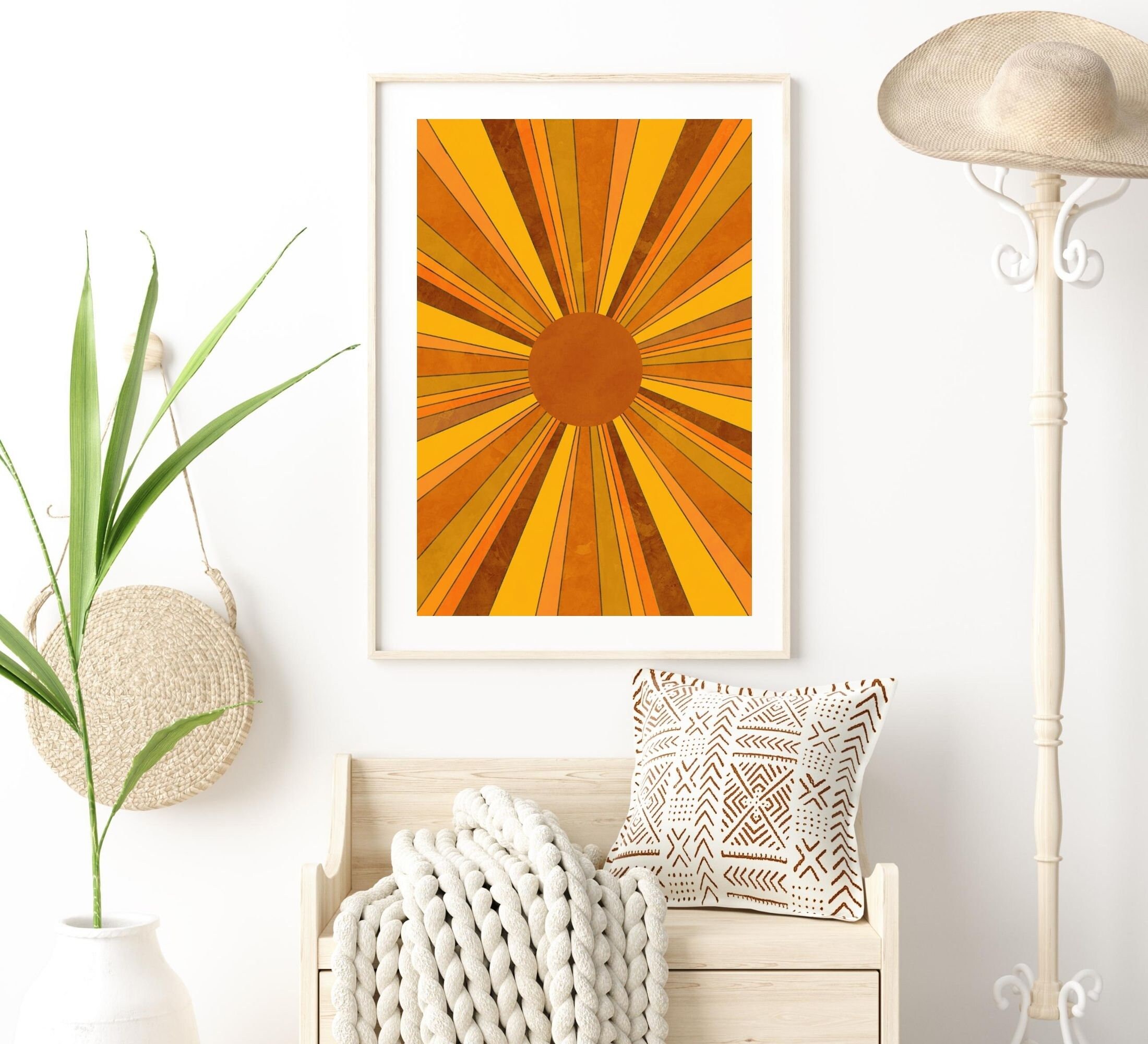 Boho Sun Print Retro 70s Print Bursting Sun Wall Art - Etsy