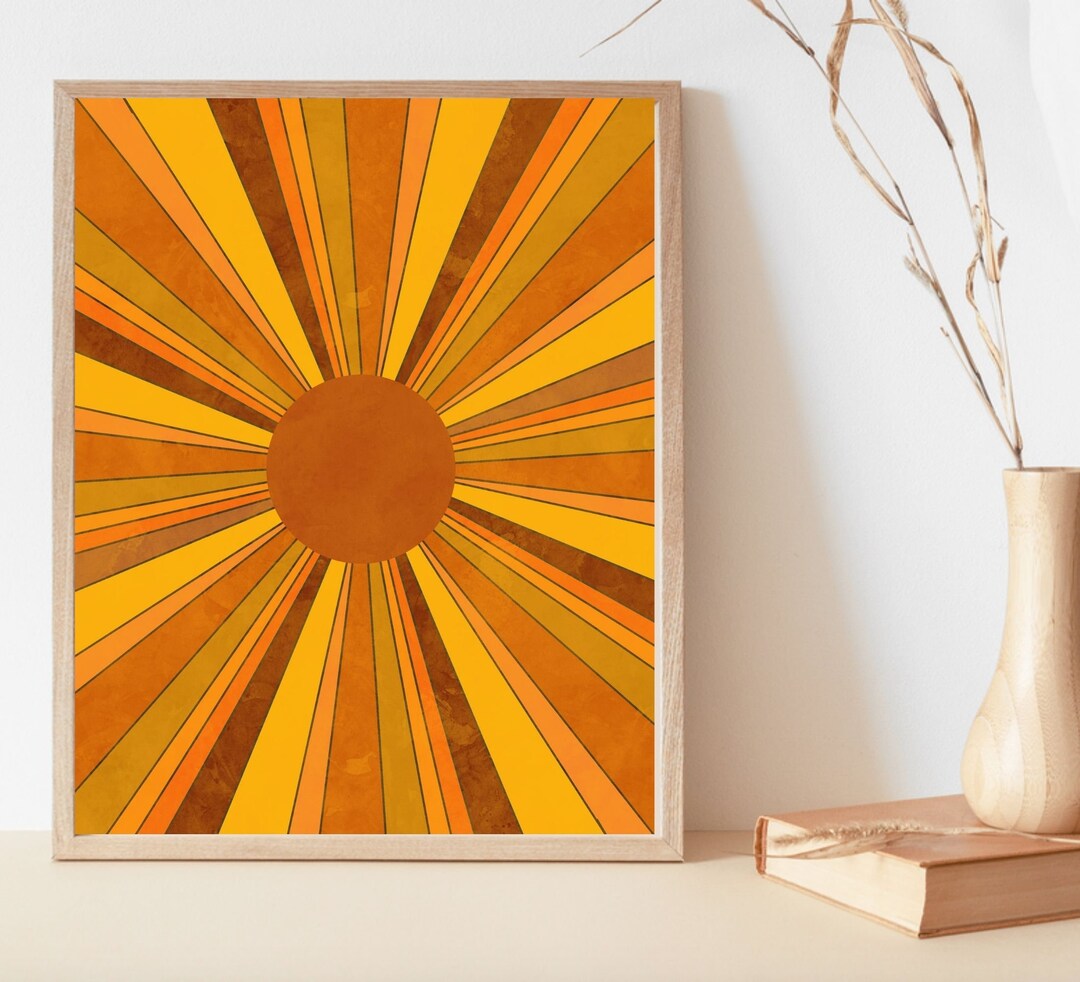 Boho Sun Print Retro 70s Print Bursting Sun Wall Art - Etsy