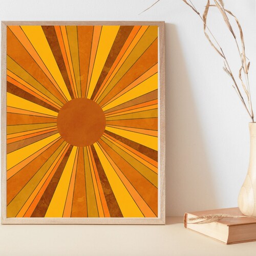 Boho Sun Print Retro 70s Print Bursting Sun Wall Art - Etsy