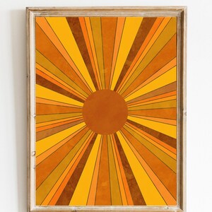Boho Sun Print Retro 70s Print Bursting Sun Wall Art - Etsy