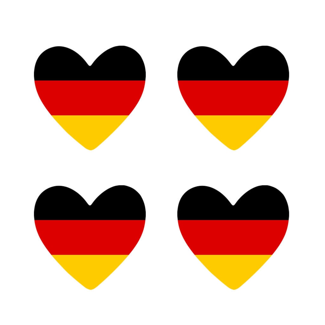 Set of 4 X German Flag Heart Iron on Transfer for Fabric Germany Team ...
