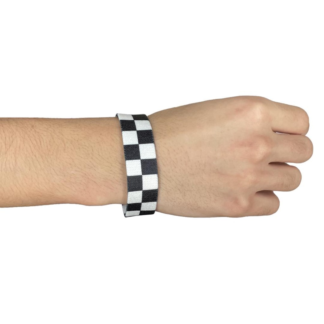 Chequered Flag Elastic Wrist Band Wristband Sports Racing Flag Black ...