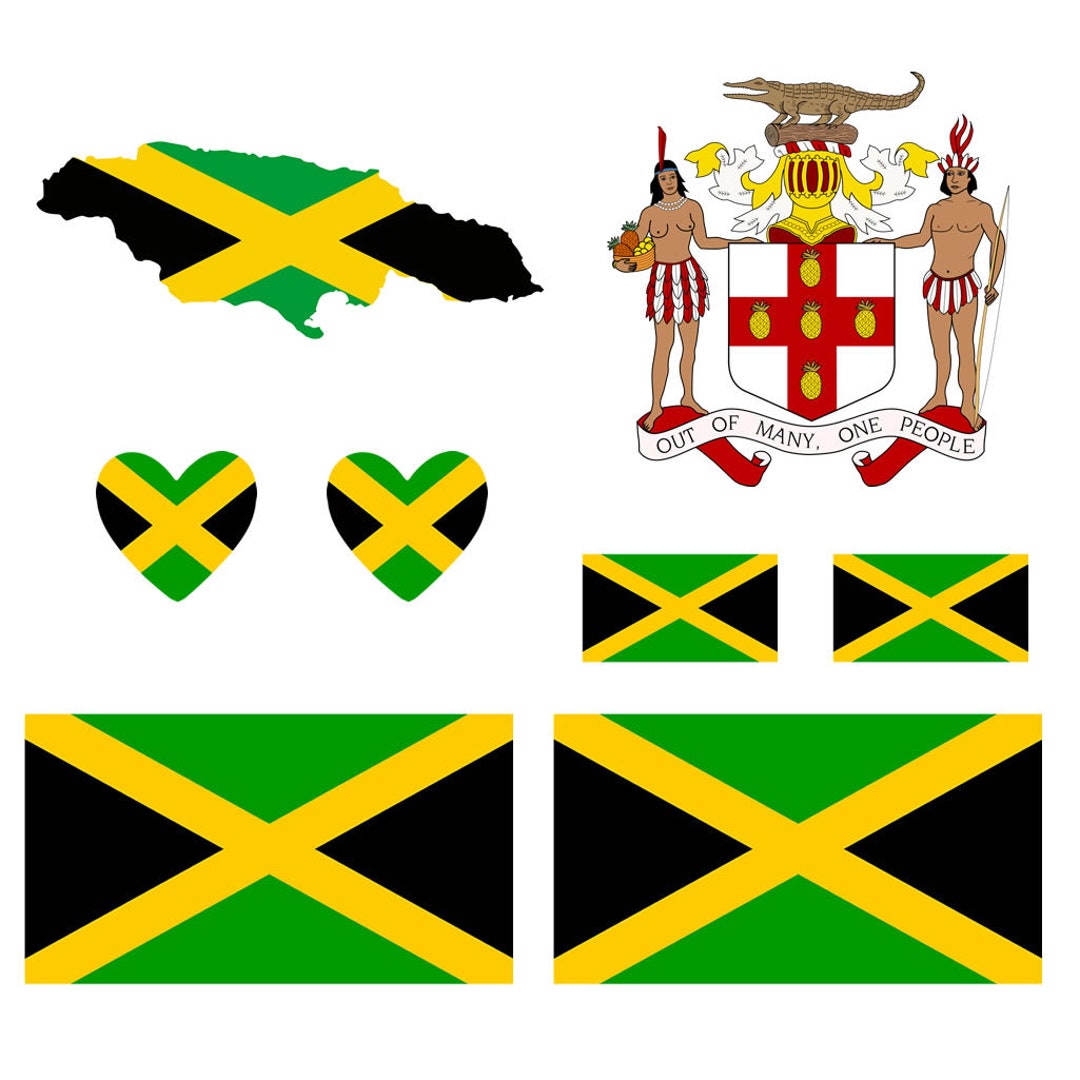 Set of 8 X Jamaica Flag Iron on Transfer for Fabric Jamaican Heart Map ...