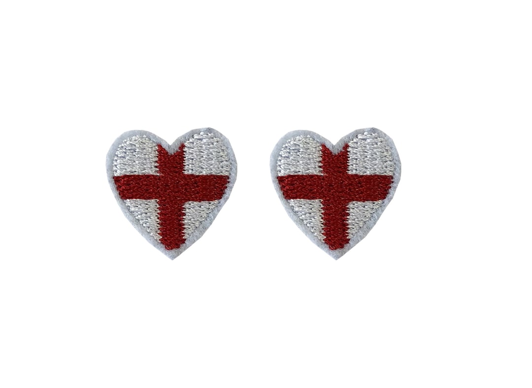 2 X England Heart Embroidery Patch Iron on or Sew on Embroidered Motif ...