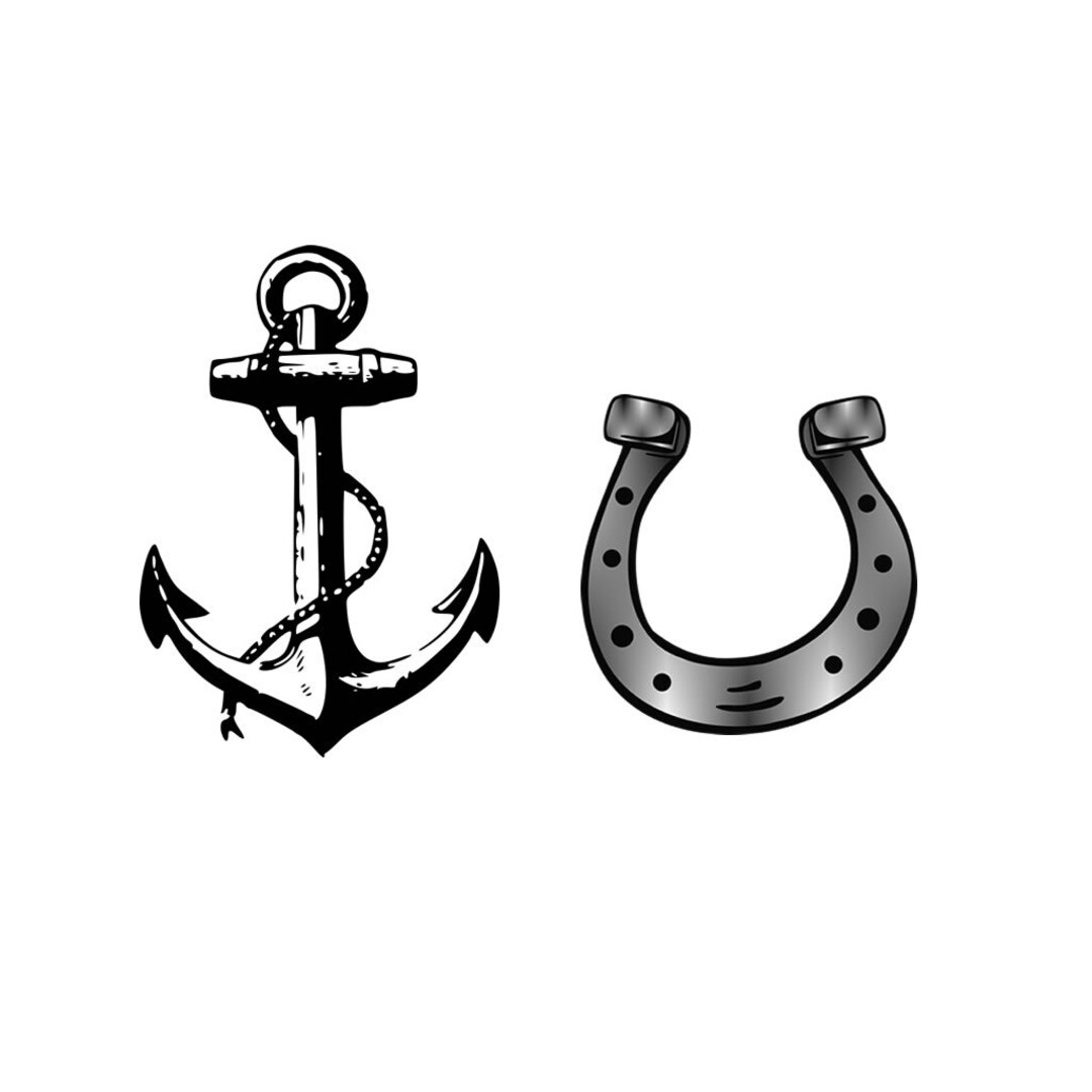 Anchor Horse Shoe Temporary Tattoo Lasts 1 Week Lucky Safe Stability ...