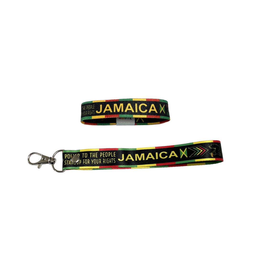 Set of Jamaica Elastic Wrist Band Wristband Key Tag Gift Jamaican Rasta ...