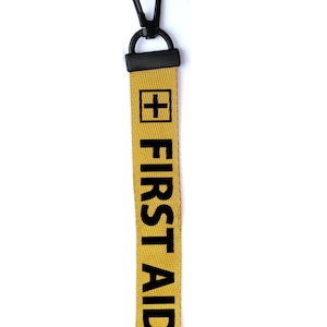FIRST AID Key Chain Key Ring Luggage Personalised Name Text Tag Zipper ...