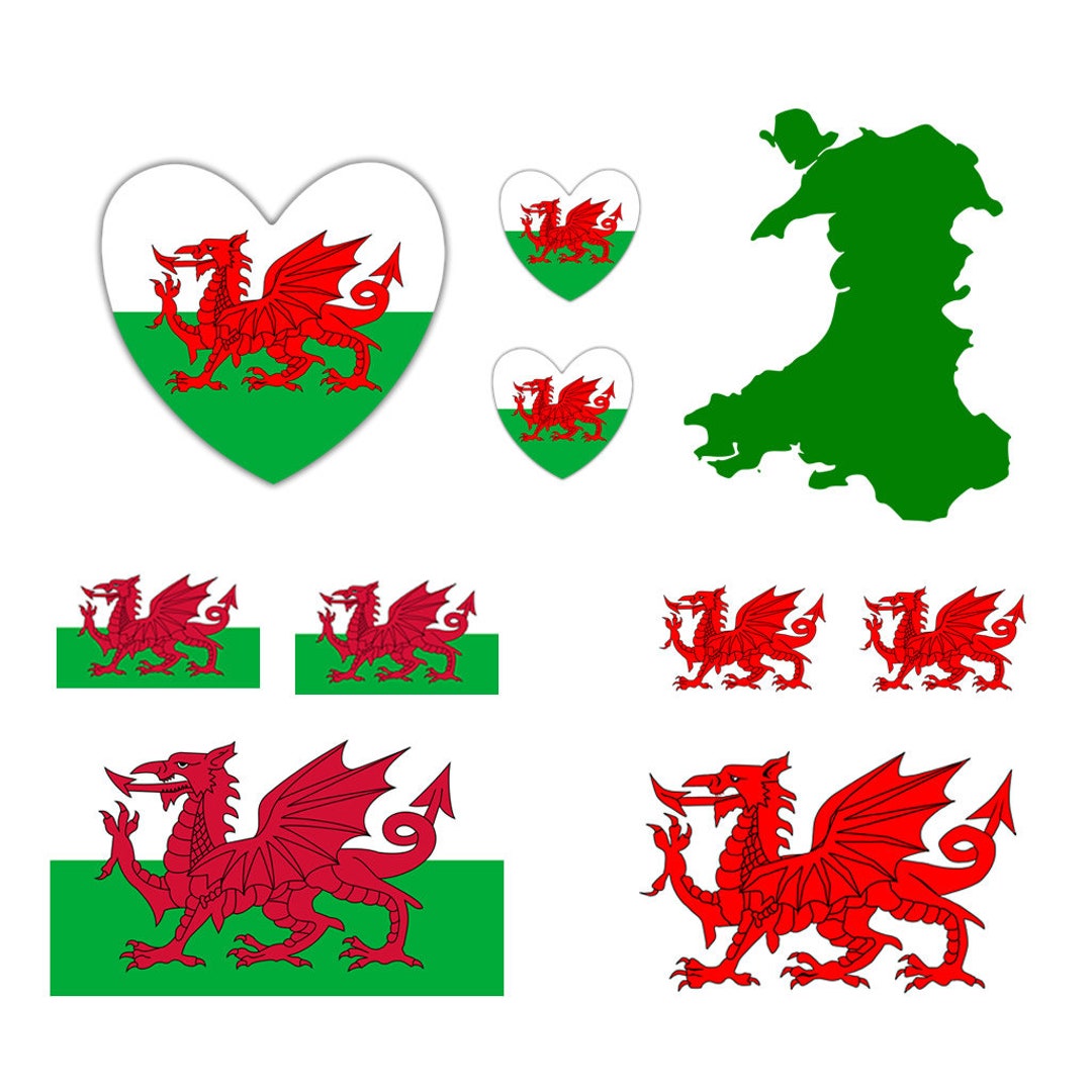 10 X Wales Iron on Transfers for Fabrics Welsh Dragon Flag Wales Map ...