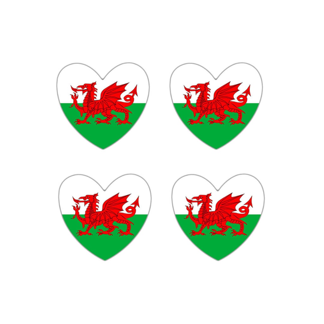 4 X Wales Flag Heart Iron on Screen Print Transfers for Fabrics Welsh ...