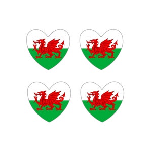 4 X Wales Flag Heart Iron on Screen Print Transfers for Fabrics Welsh ...