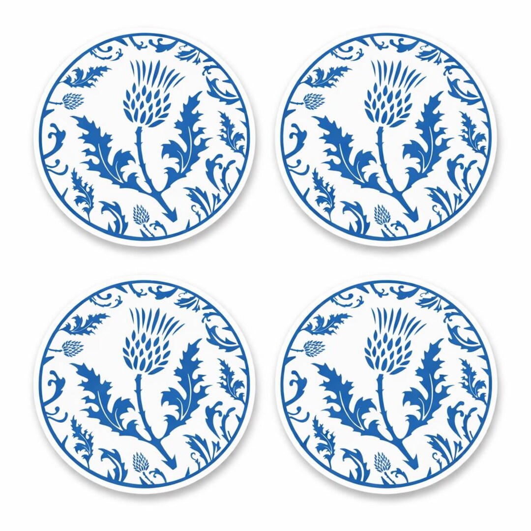 Scottish Thistle Vinyl Stickers, Blue and White Floral Design ...