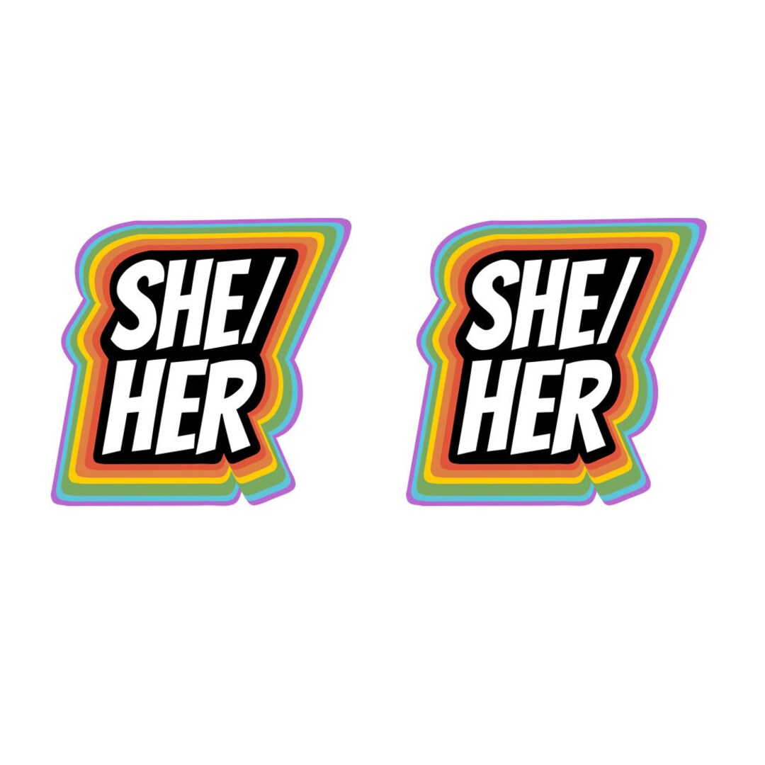 Set of 2 X She / HER Pronouns Iron on Transfer for Fabric Gender ...