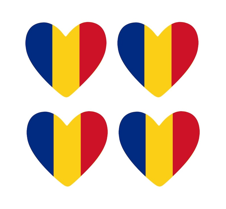 4 X Romania Flag Heart Iron on Screen Print Transfer Romanian Team ...