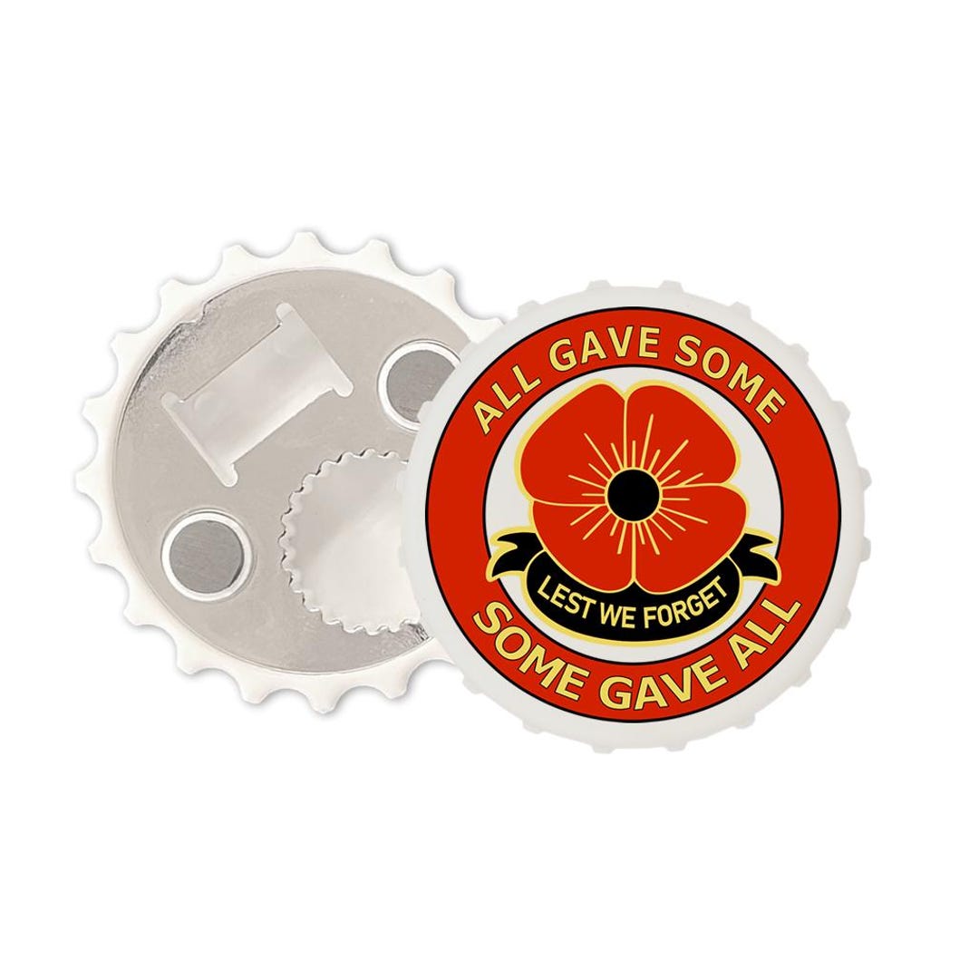 Lest We Forget Magnetic Bottle Cap Opener Fridge Magnet Poppy ...