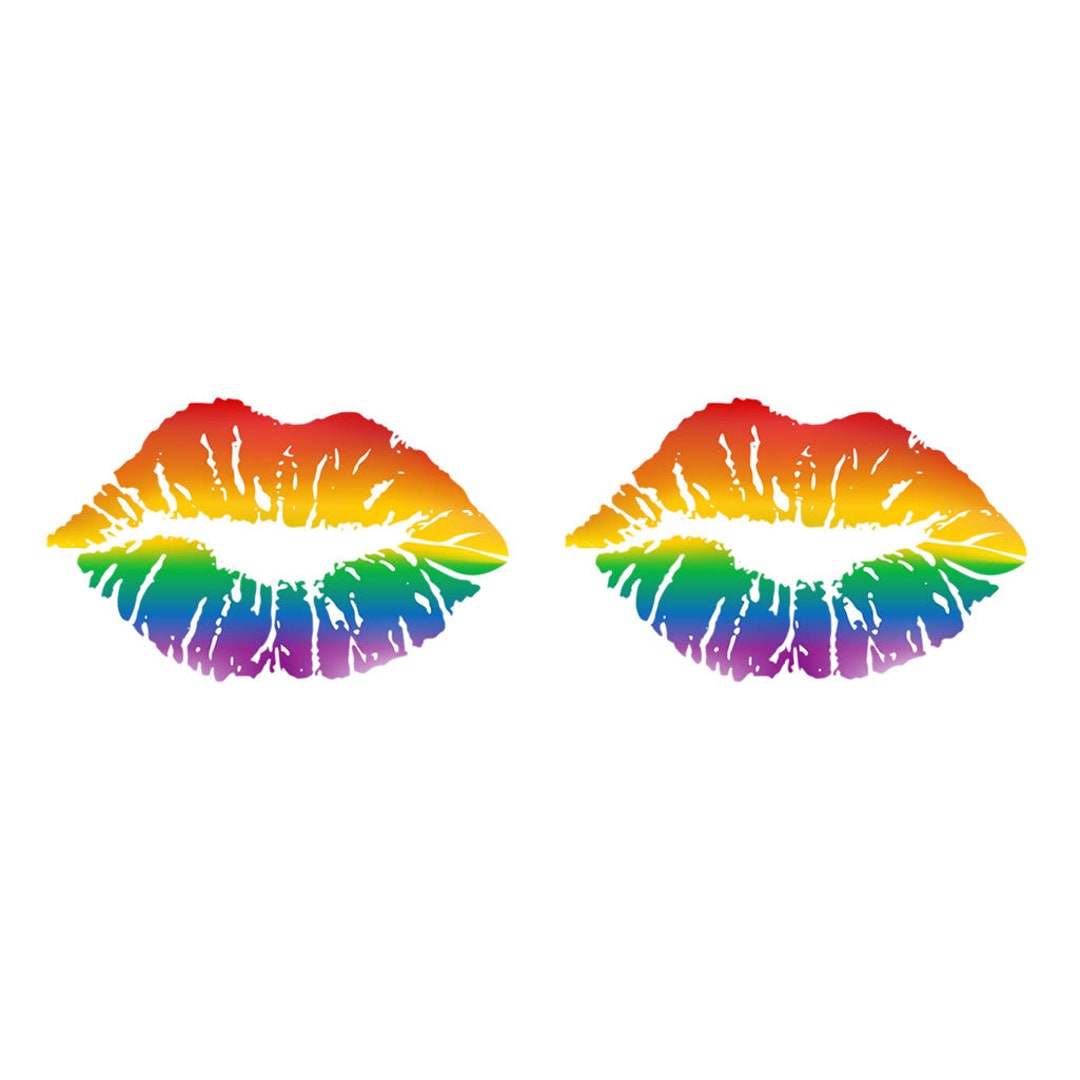 Set of 2 X Rainbow Lips TEMPORARY TATTOO Love Kiss Mark Valentines Day ...