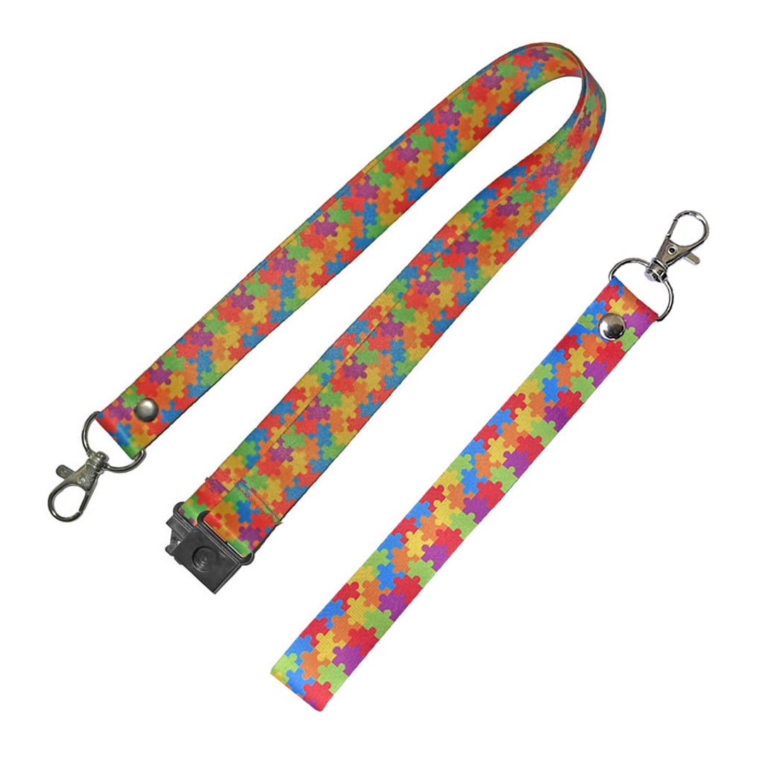 Autism Awareness Lanyard & Key Tag SET - Jigsaw Puzzle Neck Strap, ID ...