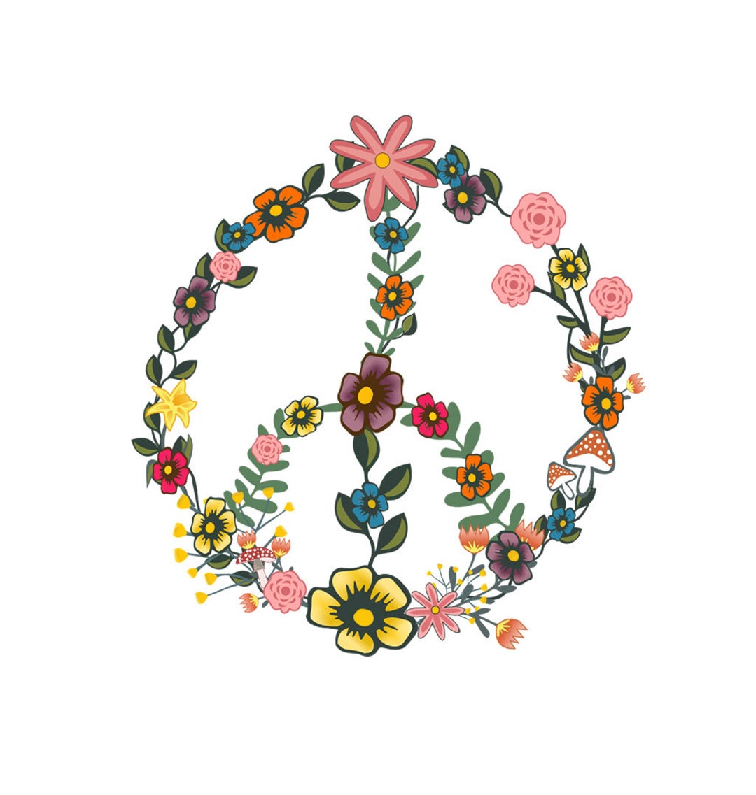 Floral Peace Iron on Transfers for Fabrics Hippie Floral Art - Etsy
