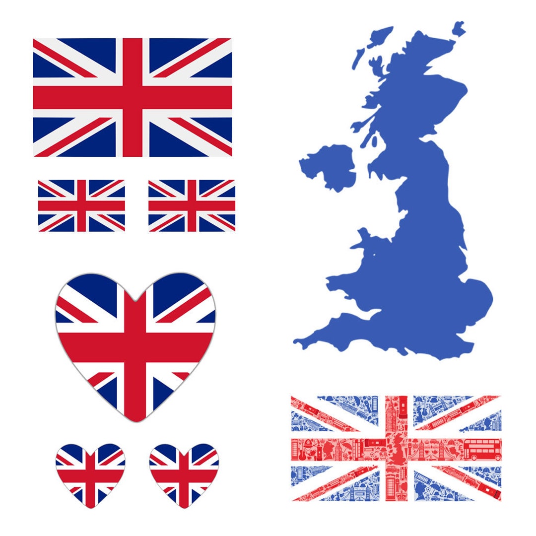 8 X UK Iron on Transfers for Fabrics Union Jack United Kingdom Flag ...