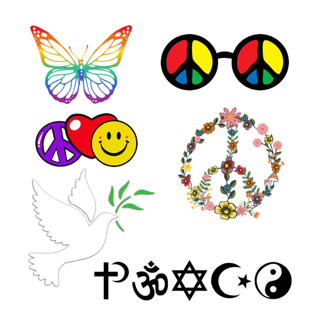 6 X Hippie Peace Iron on Transfers for Fabrics Love Happiness Butterfly ...