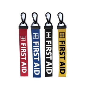 FIRST AID Key Chain Key Ring Luggage Personalised Name Text Tag Zipper ...