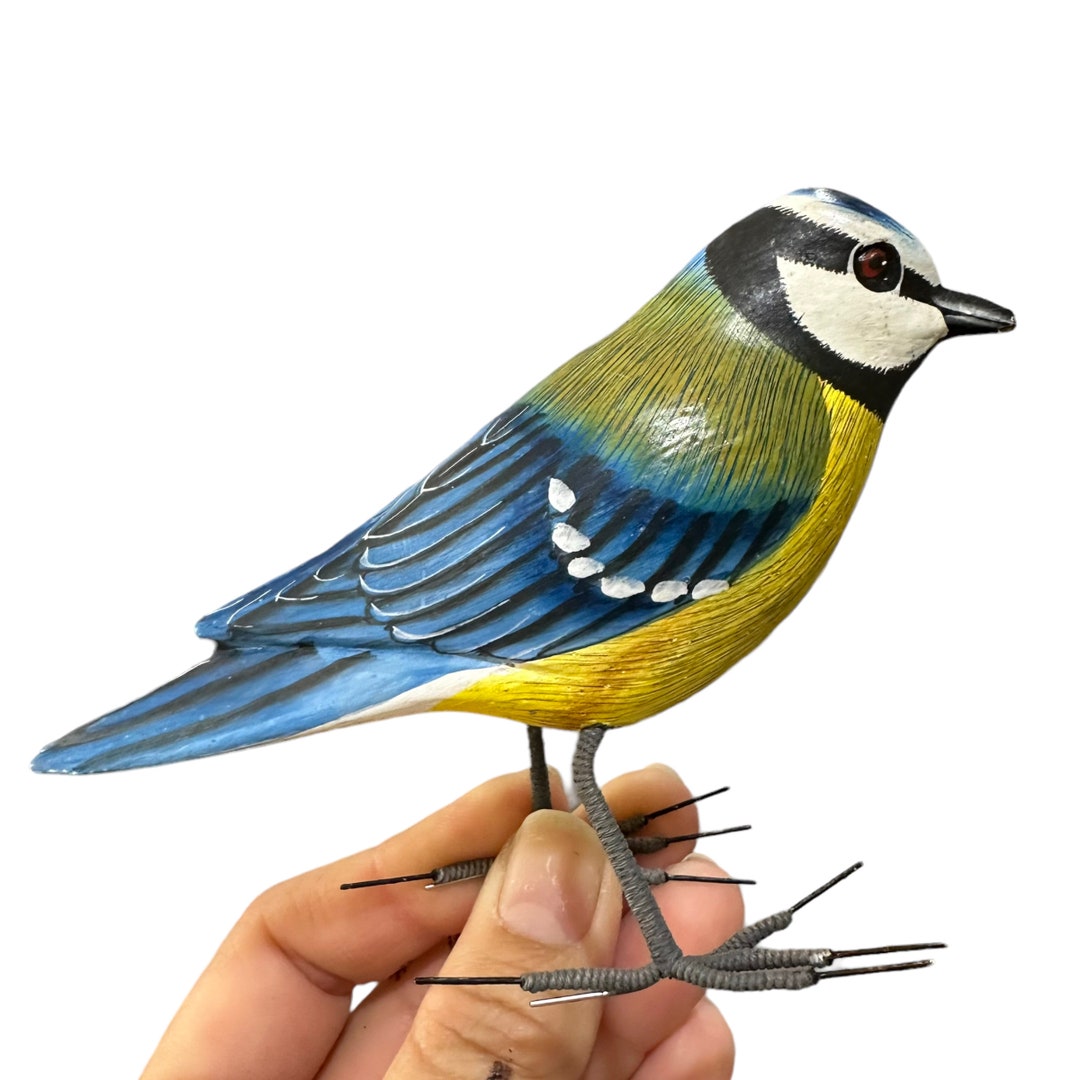 Wooden Hand-painted Blue Tit Bird Figurine Decoration - Etsy