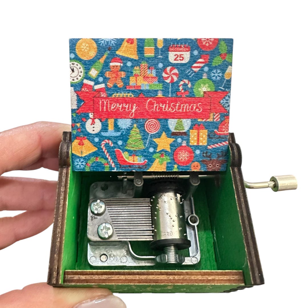 Hand Crank Wooden Christmas Music Box, Vintage Red Holiday Decor - Etsy