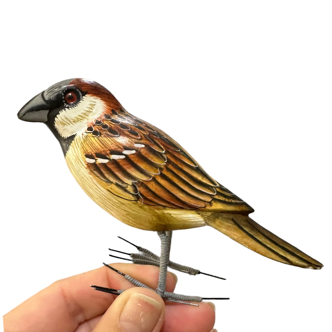 Wooden Hand-painted Tree Sparrow Bird Figurine Decoration - Etsy
