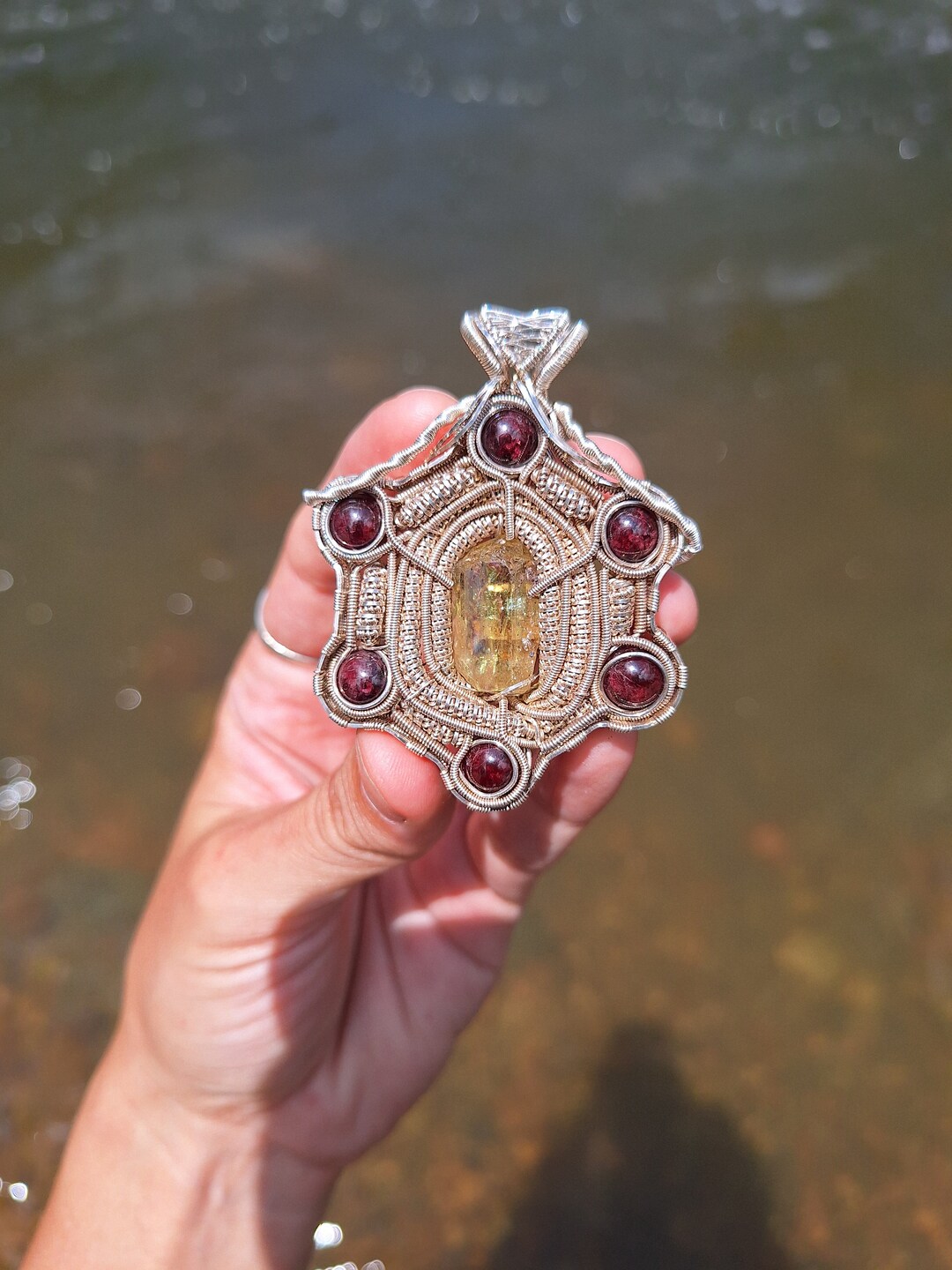 Wire Wrapped Diopside and Garnet Pendant - Etsy