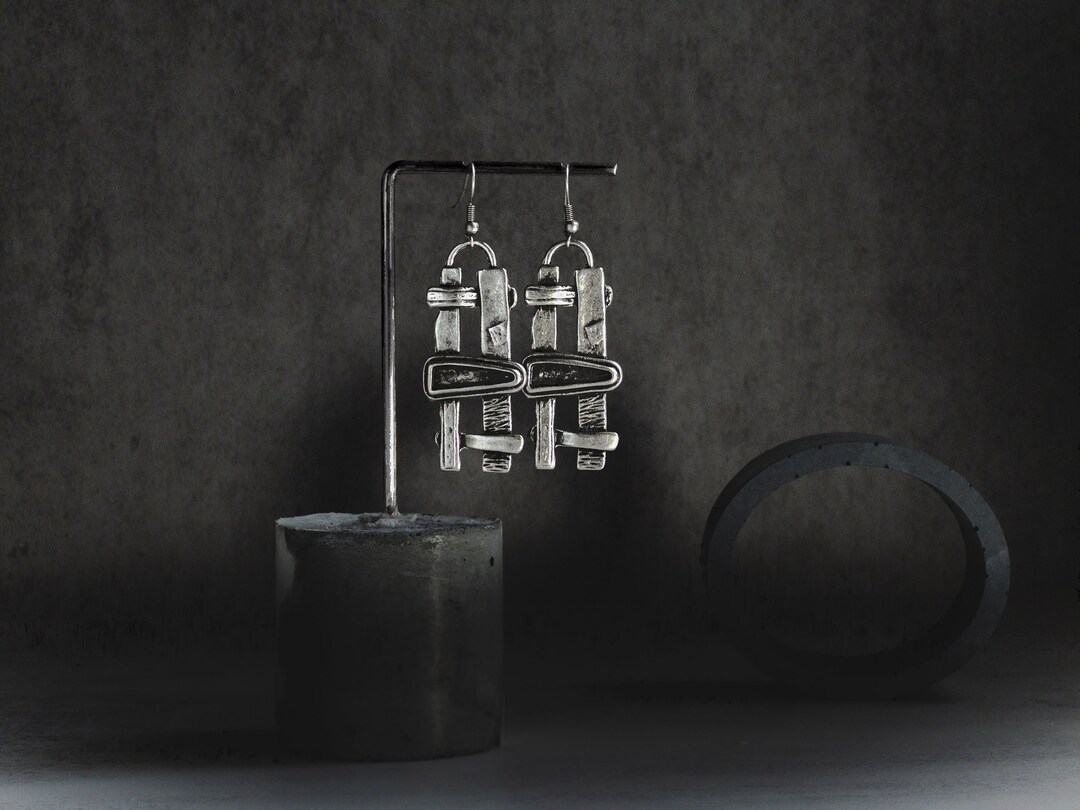 Abstract Silver Earrings, Art Deco, Handmade Avant-garde Jewellery ENYA ...