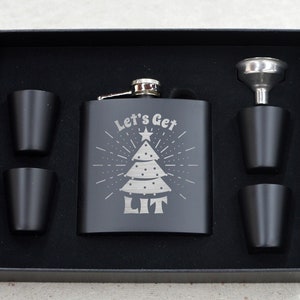 Funny Christmas Flask. Let's Get Lit Christmas Tree Flask. Funny ...
